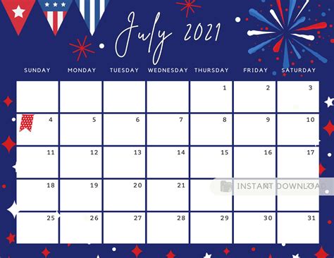 Free Printable July Calendar