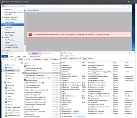 integration service not listed in running services bartender support