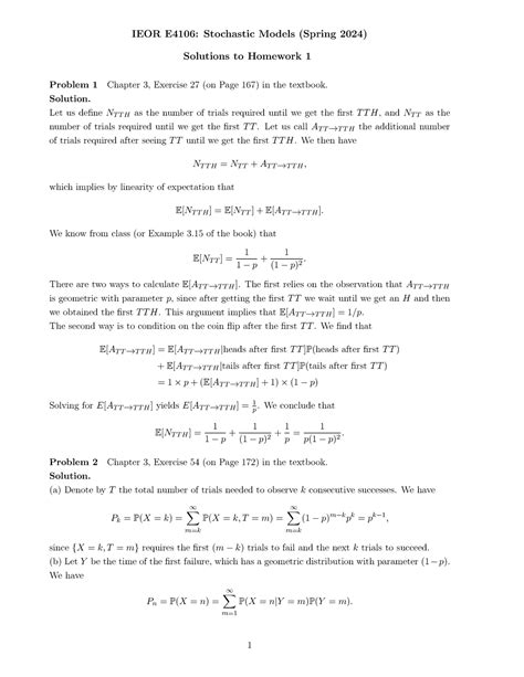 HW Solutions IEOR E Stochastic Models Spring Solutions To Homework Problem