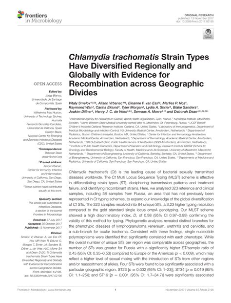 Pdf Chlamydia Trachomatis Strain Types Have Diversified Regionally