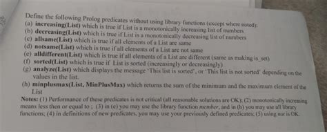 Define The Following Prolog Predicates Without Using