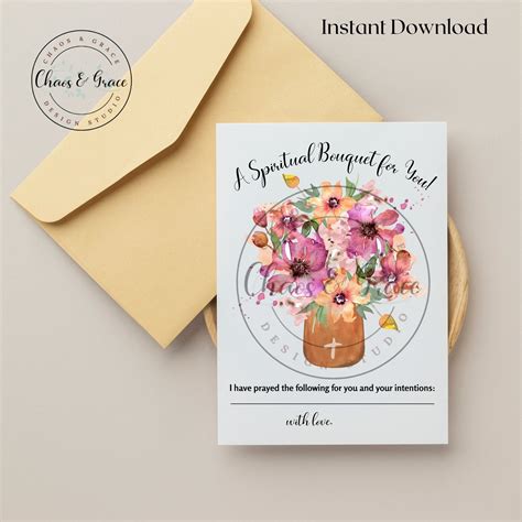 Spiritual Bouquet Printable Card Spiritual T Prayer Card Mass