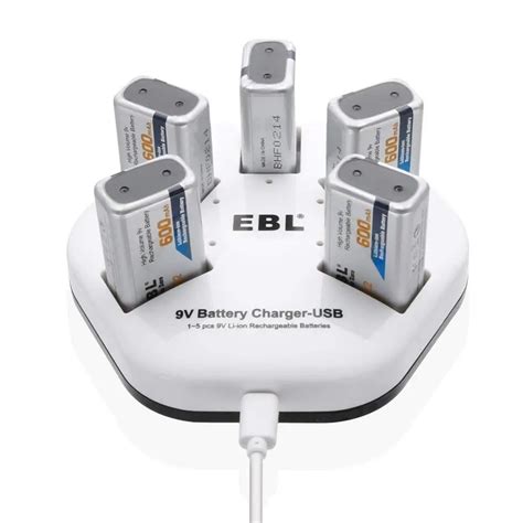 Ebl 빠른 Usb 리튬 이온 9 V 배터리 충전기 5 팩 600 Mah 9 V 6f22 리튬 이온 충전식 배터리충전기 Aliexpress