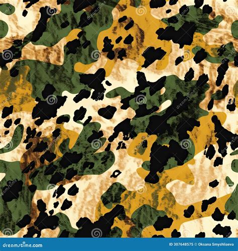 Camouflage Leopard Spots Seamless Pattern Abstract Modern Military Background Fabric Textile