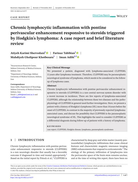 Pdf Chronic Lymphocytic Inflammation With Pontine Perivascular