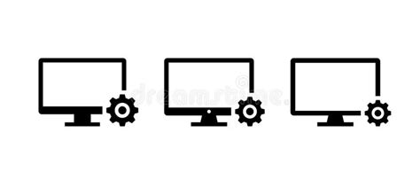 Computer Setup Icon Set Monitor With Configuration Gear Symbol System Maintenance And Settings