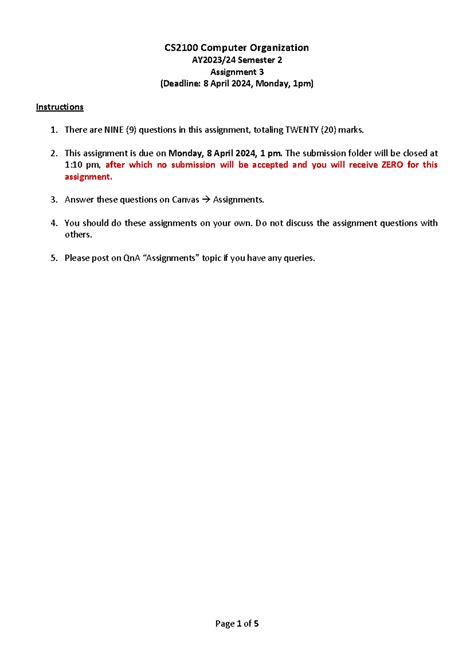 Assign 3 23s2 Qns Cs2100 Computer Organization Ay202324 Semester 2