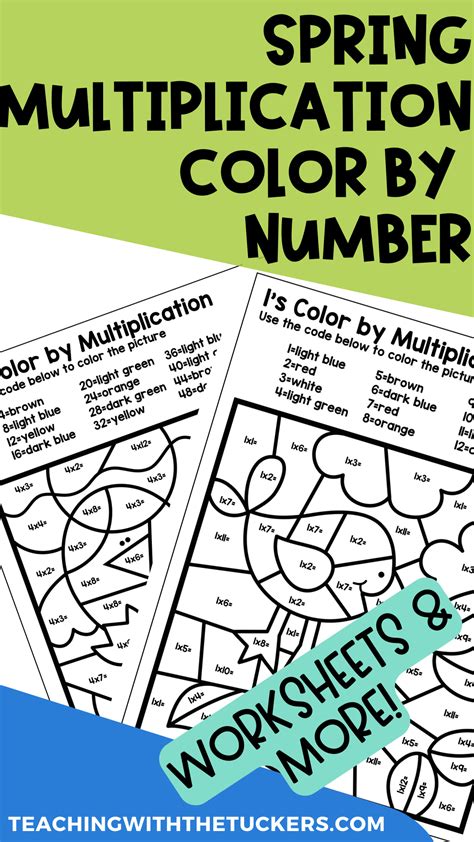 Spring Multiplication Color By Number Worksheets