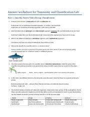 Answer Worksheet For Taxonomy And Classification LabV2 Docx Answer Worksheet For Taxonomy And