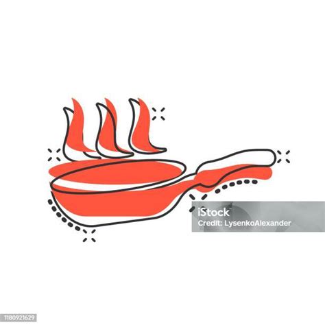 만화 스타일의 벡터 만화 프라이팬 아이콘입니다 요리 팬 컨셉 일러스트 그림 그림입니다 프라이팬 주방 장비 비즈니스 스플래시 효과