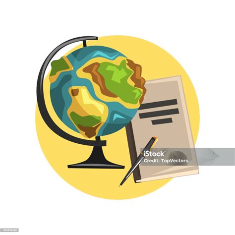 교육 아이콘 지구본 책 및 포인터 가르치는 직업의 상징 만화 벡터 일러스트 레이 션 개념에 대한 스톡 벡터 아트 및 기타 이미지 개념 검은색 공부 Istock