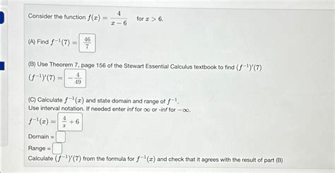 solved consider the function f x 4x 6 ﻿for x 6 a ﻿find