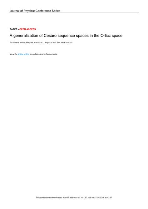 Pdf A Generalization Of Cesàro Sequence Spaces In The Orlicz Space