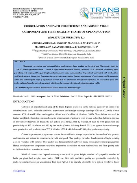 Ijasr Correlation And Path Coefficient Analysis Of Yield Component Pdf Pdf Plant Breeding