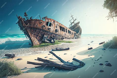 Premium Photo Shipwreck On Sea Beach Wreck Of Old Rusty Ship On Sand