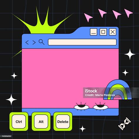 Y2k 스타일의 Pc 창 밝은 색상의 오래된 컴퓨터의 복고풍 인터페이스 카피스페이스 템플릿 복고풍 파와 증기파 산성에 대한 스톡 벡터 아트 및 기타 이미지 Istock