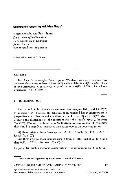 Pdf Spectrum Preserving Additive Maps