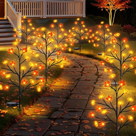 Unlemoni 8 Pack Fall Solar Lights Outdoor 160 Led Maple Pumpkin Stake