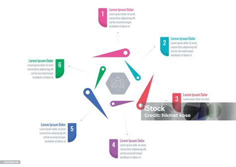 육각형 휠 인포 그래픽 템플릿 잡지 연례 보고서 인포 그래픽 템플릿 6단계 브리핑 템플릿 교육 과학 건강 비즈니스 경제 기술의 세계를 위한 인포그래픽 템플릿 6에 대한 스톡