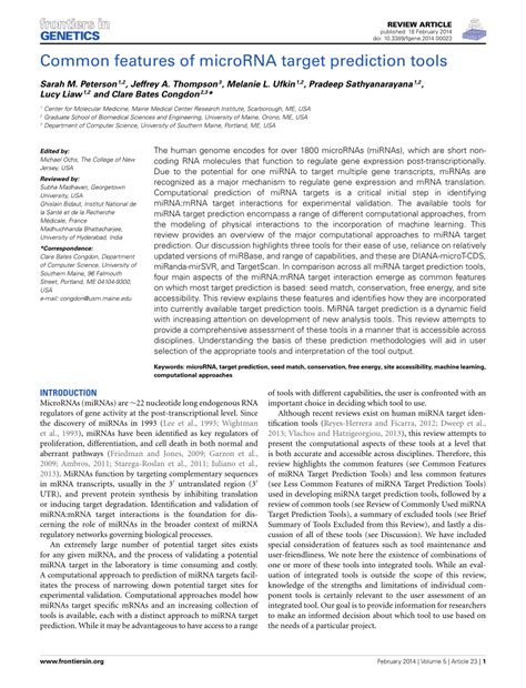 Pdf Common Features Of Microrna Target Prediction Tools