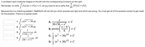 solved match each indefinite integral on the left with the
