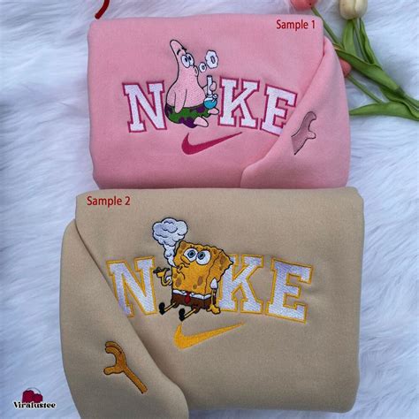 Cute The Spongebob Squarepants Couple Nike Embroidered Sweatshirts Nike Embroidery Matching In