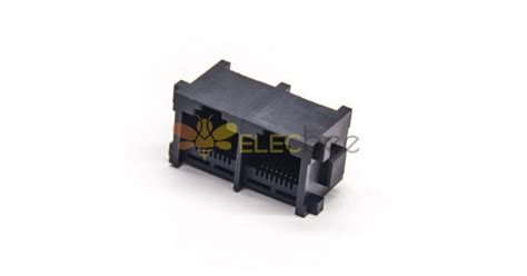 Rj45 Socket Pcb Mount 180 Degree 2 Port Unshielded Black Plastic Through Hole 20pcs