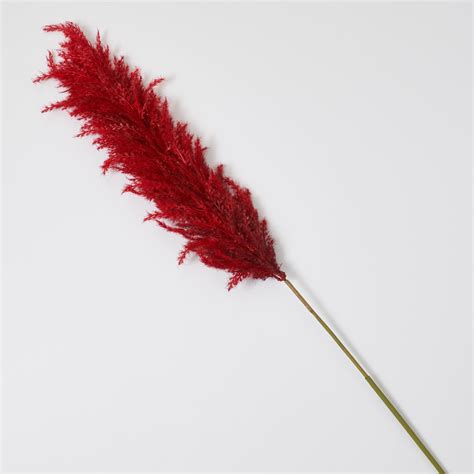 Two Tone Red Large Pampas Grass Plume Faux Single Wired Stem Spray 5