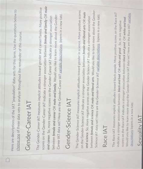 Solved Here Are Descriptions Of The Iat Population Data