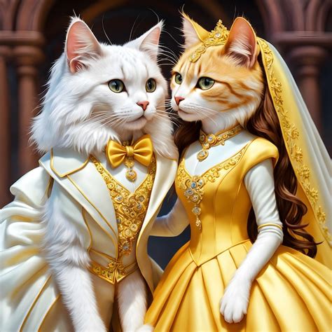 Premium Photo The Bride Cat With Long Flowing Yellow Hair And The