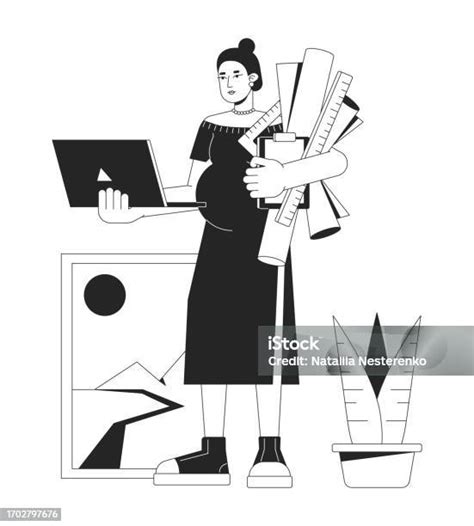 매력적인 임산부 Bw 개념 벡터 스팟 일러스트레이션 디자인 전문가에 대한 스톡 벡터 아트 및 기타 이미지 디자인 전문가 스티커 2차 도형 Istock