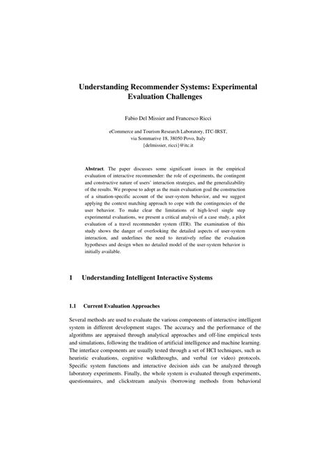 Pdf Understanding Recommender Systems Experimental Evaluation Challenges