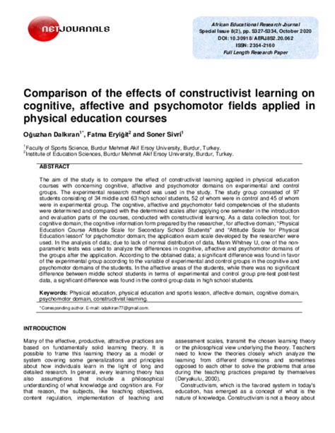 Pdf Comparison Of The Effects Of Constructivist Learning On Cognitive Affective And