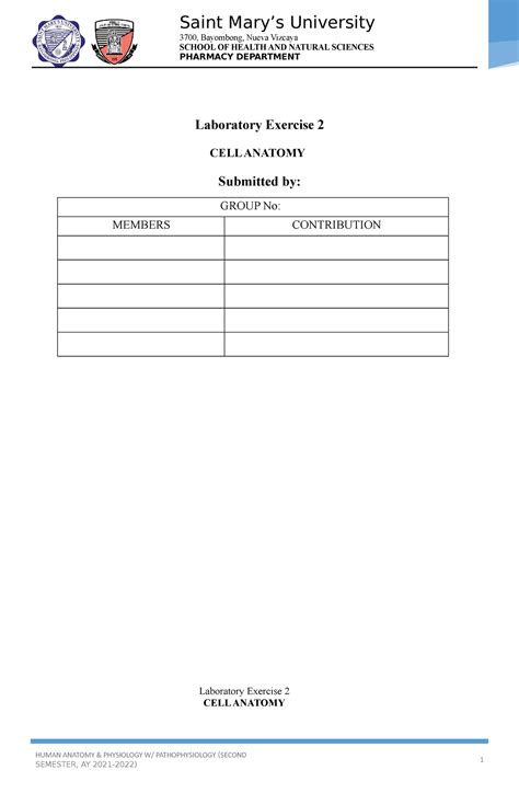 Laboratory Exercise Cell Anatomy Laboratory Exercise CELL ANATOMY Submitted By Laboratory