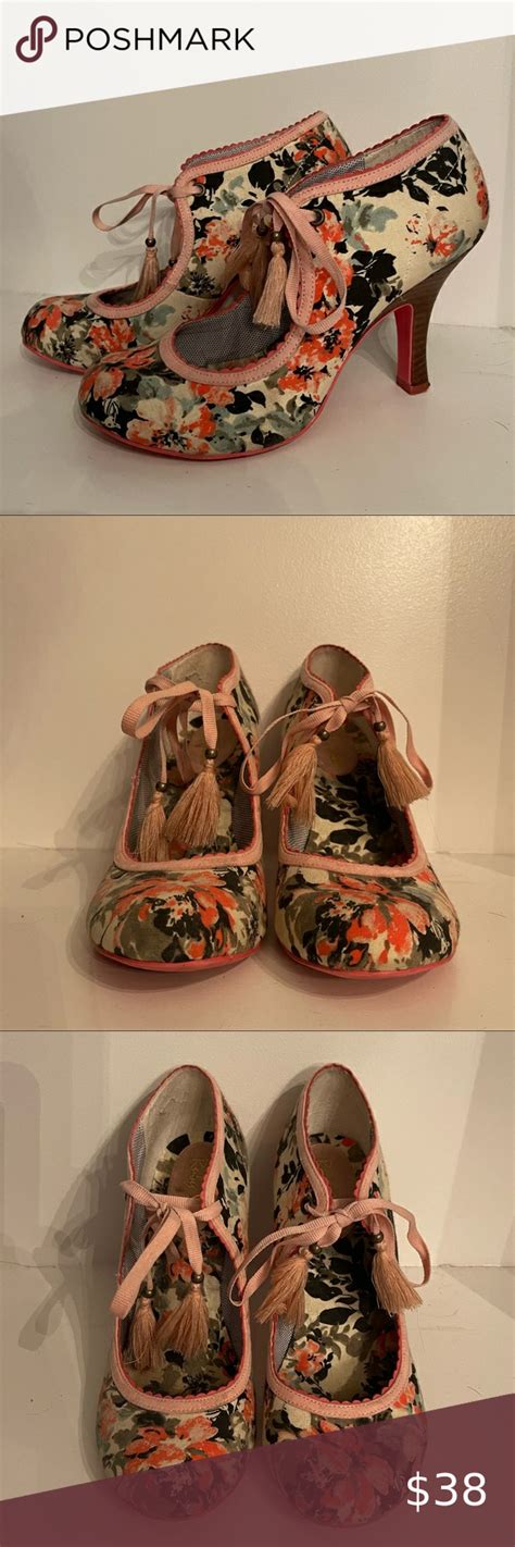 Ruby Shoo Pink Floral Willow Pumps W Ribbon Tassel Tie Strap Closure