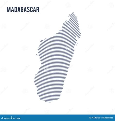Vector Abstract Hatched Map Of Madagascar With Curve Lines Isolated On A White Background Stock