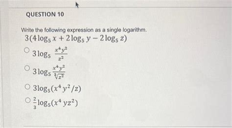 solved write the following expression as a single logarithm