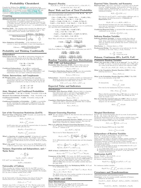 Probability Cheatsheet 140718 Covariance Normal Distribution Probability Cheatsheet 140718 Covariance Normal Distribution