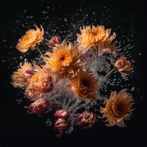 Premium Photo Chrysanthemum Flower Floral Exploding Explosion Splashing With Water In The Air