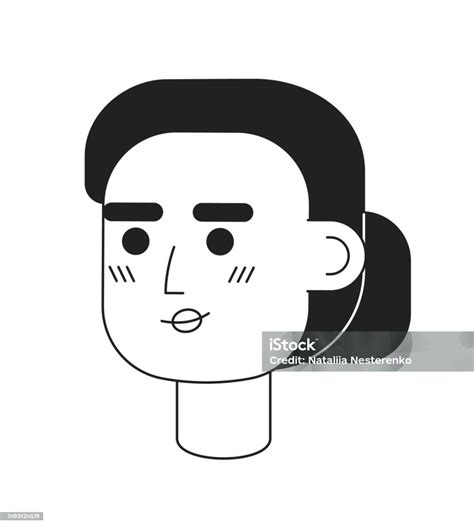 롤빵 헤어스타일 단색 플랫 벡터 캐릭터 머리를 가진 예의 바른 미소 짓는 여자 2차 도형에 대한 스톡 벡터 아트 및 기타 이미지