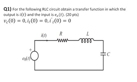 Solved Q1 For The Following RLC Circuit Obtain A Transfer Chegg Com