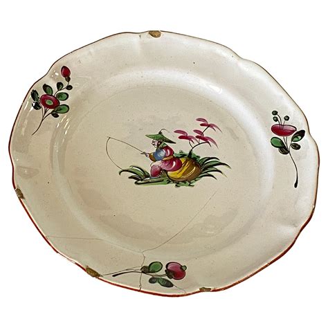 Plates In French Faïence Yellow And Blue Color 19th 18th Century Set Of