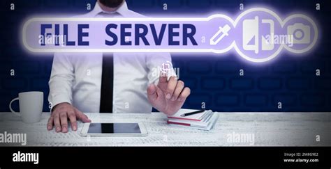 Hand Writing Sign File Server Business Concept Device Which Controls