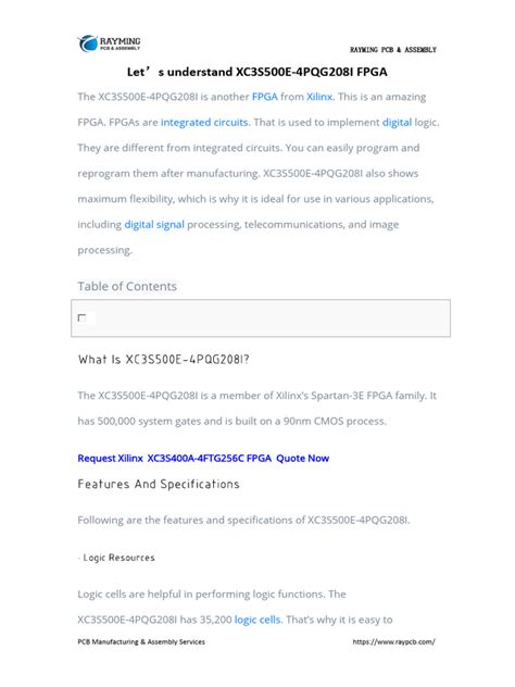 Lets Understand Xc3s500e 4pqg208i Fpga Pdf Field Programmable Gate Array Logic Gate