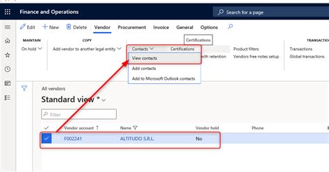 ax d365fo vendors contacts informations emails telephones etc