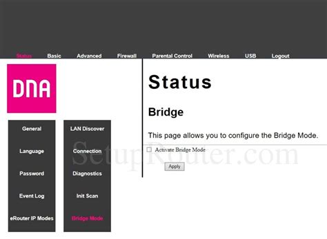 Sagemcom Fast 3686 DNA Screenshot BridgeMode