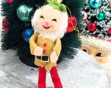 Vintage Green Hat Felt Pixie Elf Dwarf Christmas Ornament Poseable Taiwan Etsy
