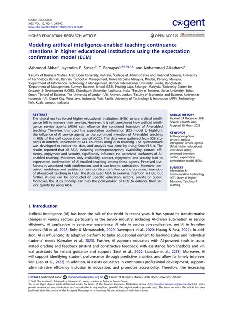 Pdf Modeling Artificial Intelligence Enabled Teaching Continuance Intentions In Higher