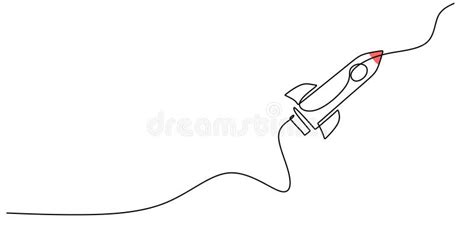 Continuous One Line Drawing Rocket Ship Blasting Off Startup Launch Success Space Vector Art