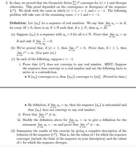 solved 2 in class we proved that the geometric series Σ rk